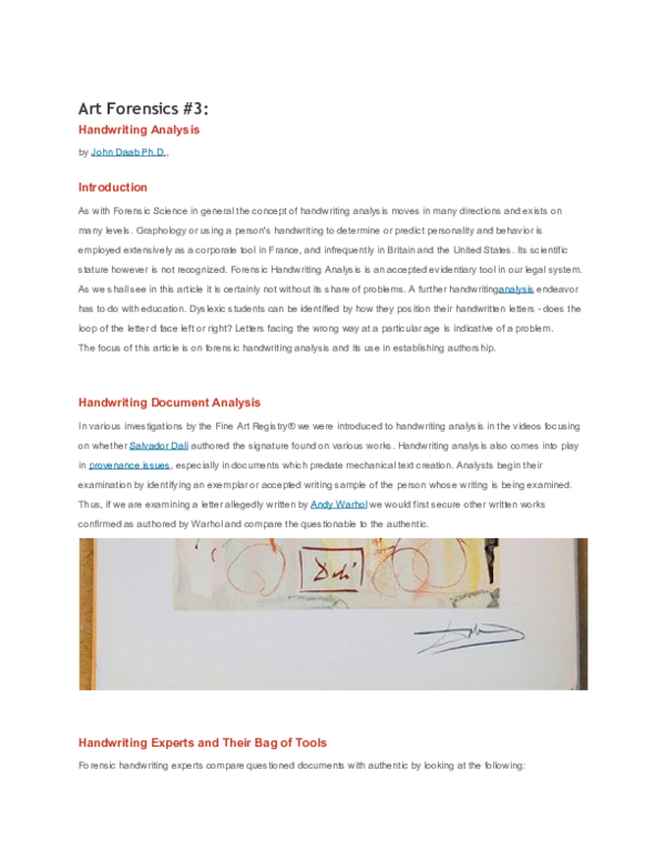 (PDF) Art Forensics #3: Handwriting Analysis