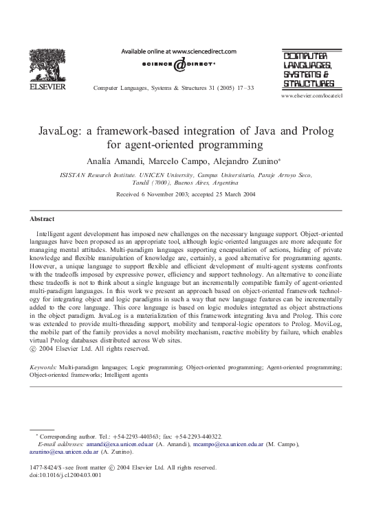 (PDF) JavaLog: a framework-based integration of Java and Prolog for agent-oriented programming
