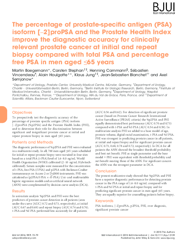 (PDF) %[-2]proPSA and "prostate health index" (PHI) improve the ...