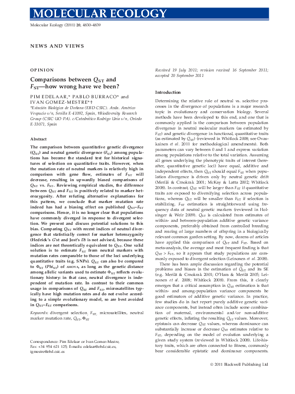 (PDF) Comparisons between QST and FST-how wrong have we been?