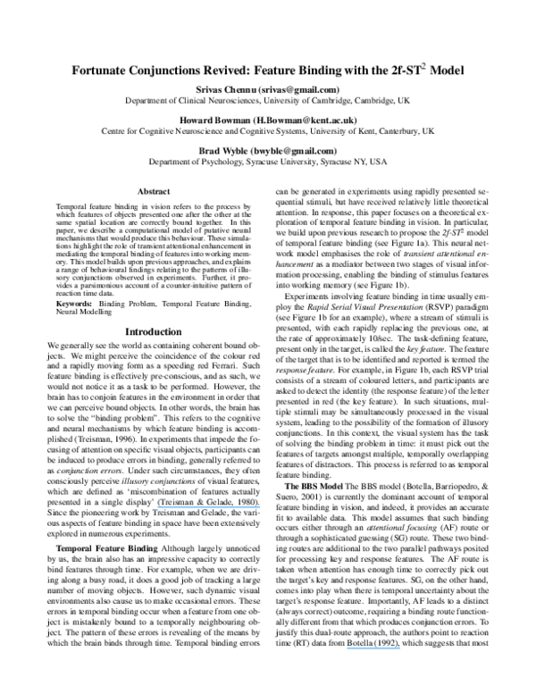 (PDF) Fortunate Conjunctions Revived: Feature Binding with the 2f-ST2 Model