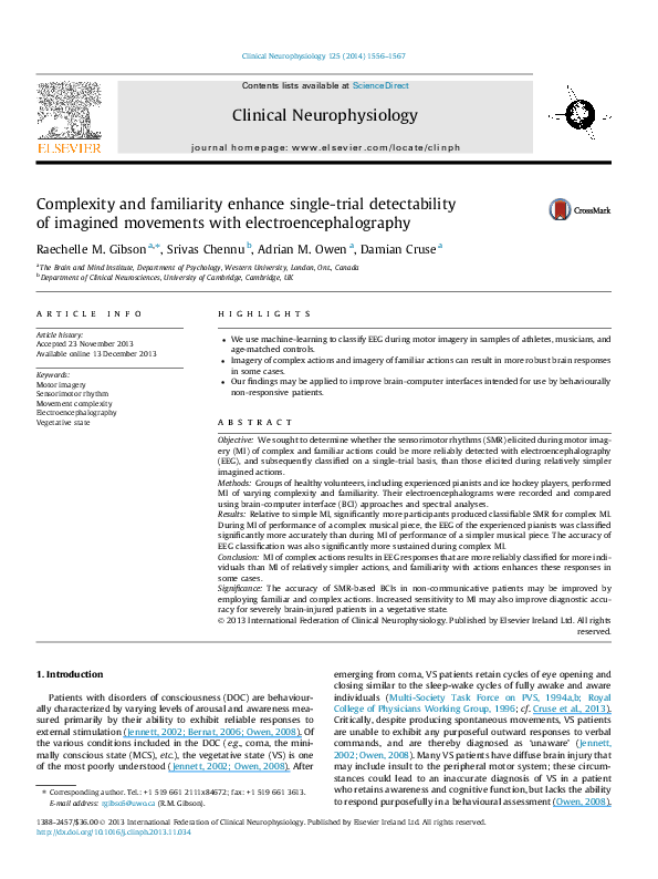 (PDF) Complexity and familiarity enhance single-trial detectability of imagined movements with ...