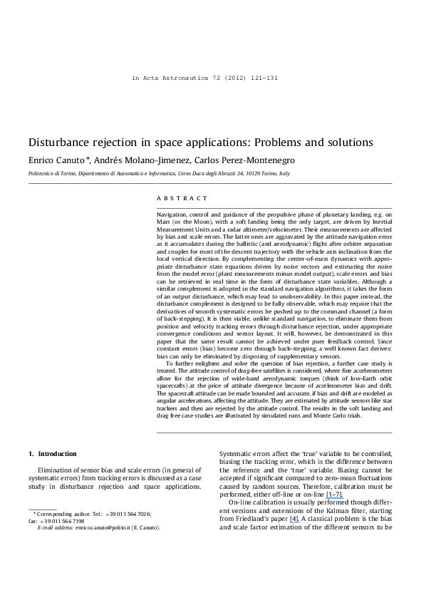 (PDF) Disturbance rejection in space applications: Problems and solutions