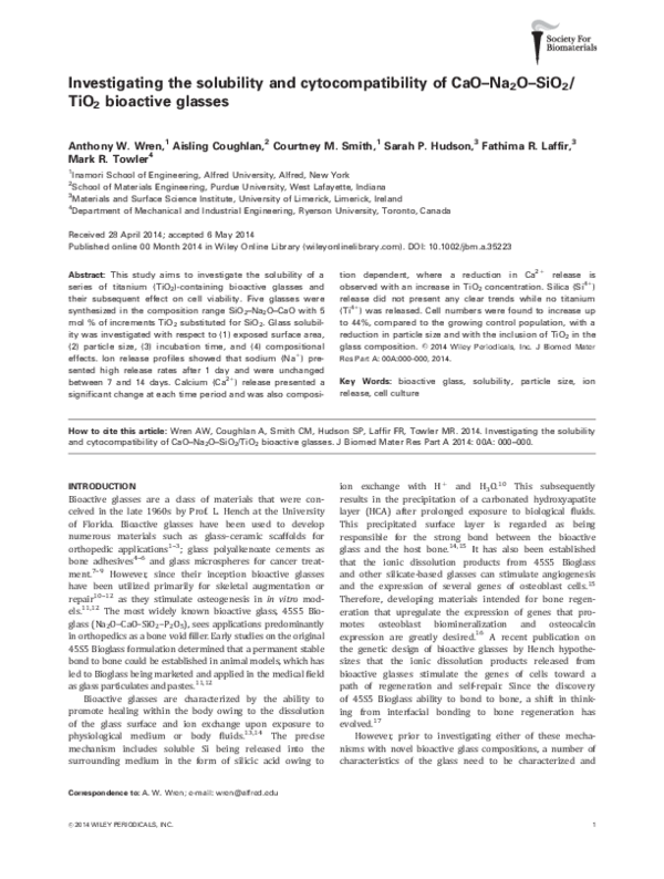 (PDF) Investigating the solubility and cytocompatibility of CaO-Na 2 O ...