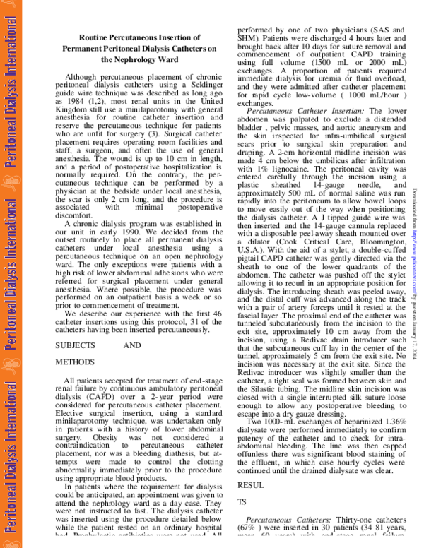(PDF) Routine percutaneous insertion of permanent peritoneal dialysis catheters on the ...