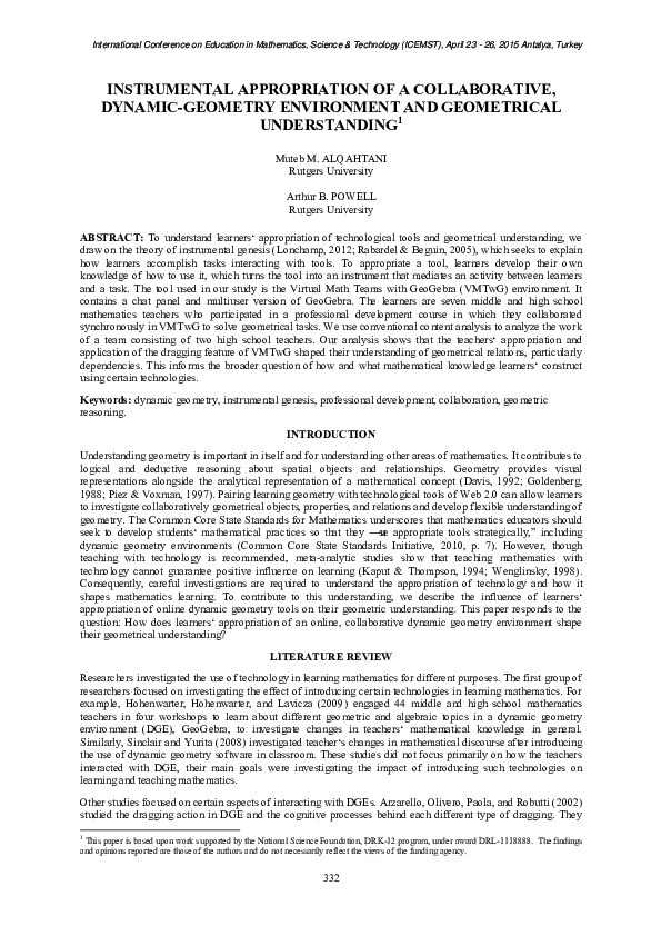(PDF) Instrumental Appropriation of a Collaborative, Dynamic-Geometry ...