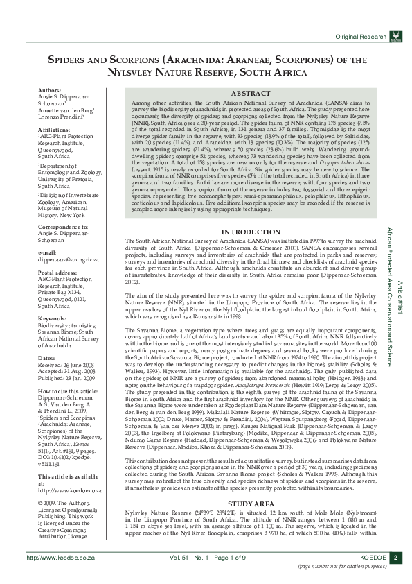 (PDF) Spiders and Scorpions (Arachnida: Araneae, Scorpiones) of the ...