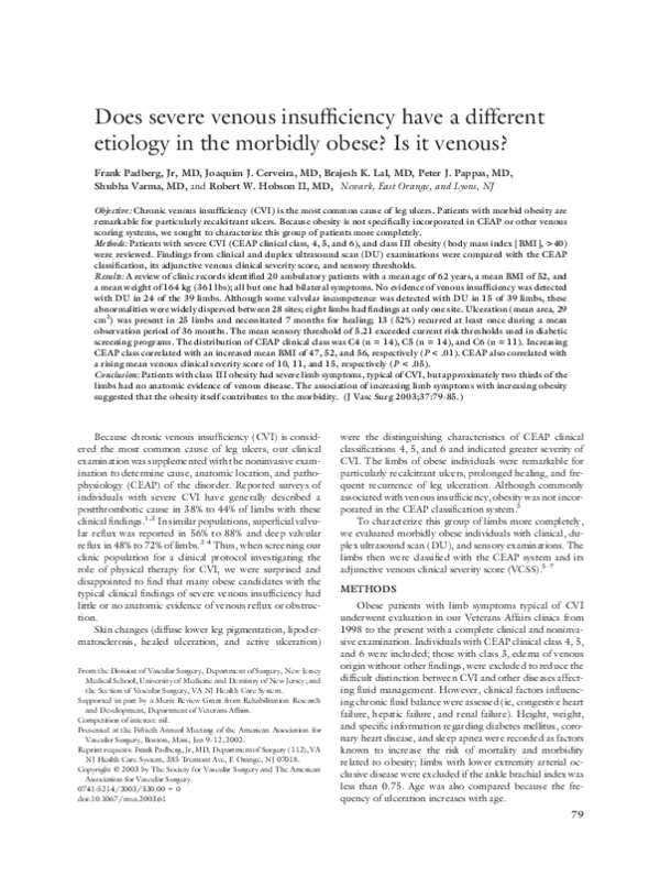 (PDF) Venous Insufficiency in Morbid Obesity: Etiology?