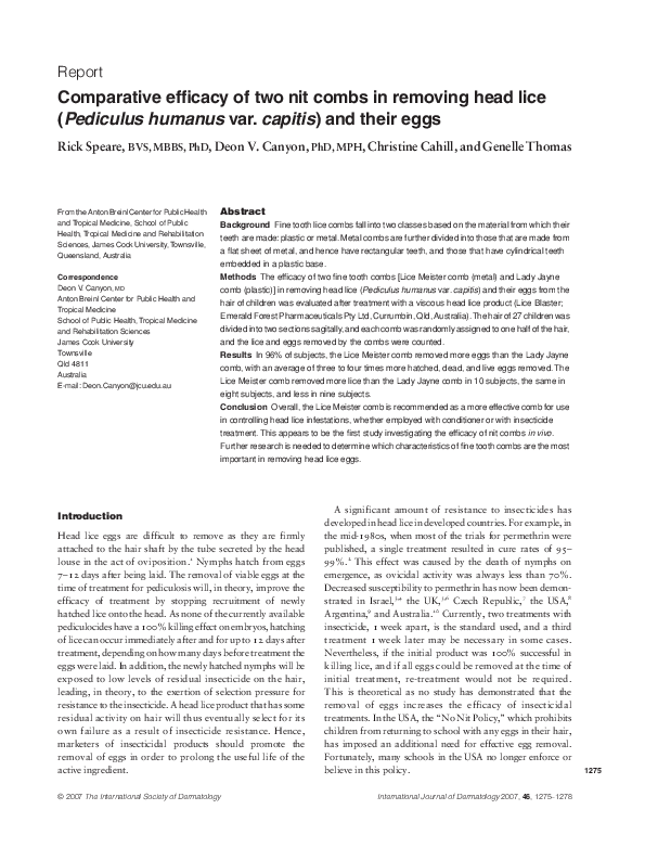 (PDF) Comparative efficacy of two nit combs in removing head lice ...