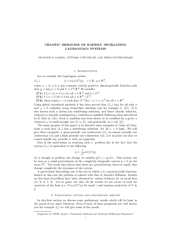 (PDF) Chaotic behavior of rapidly oscillating Lagrangian systems