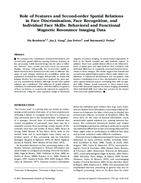 (PDF) Role of Features and Second-order Spatial Relations in Face ...