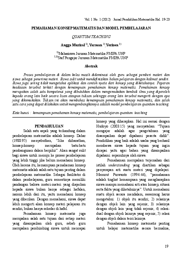(PDF) PEMAHAMAN KONSEP MATEMATIS DAN MODEL PEMBELAJARAN QUANTUM TEACHING