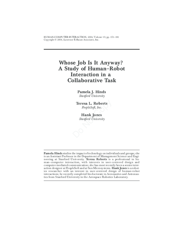 (PDF) Whose Job Is It Anyway? A Study of Human-Robot Interaction in a ...