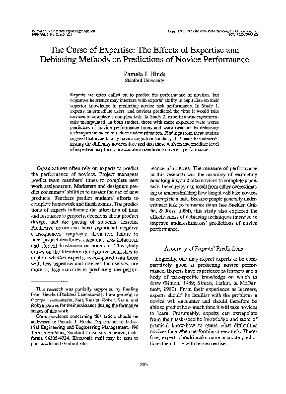(PDF) The curse of expertise: The effects of expertise and debiasing ...