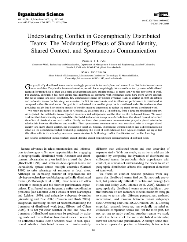 (PDF) Understanding Conflict in Geographically Distributed Teams: The Moderating Effects of ...