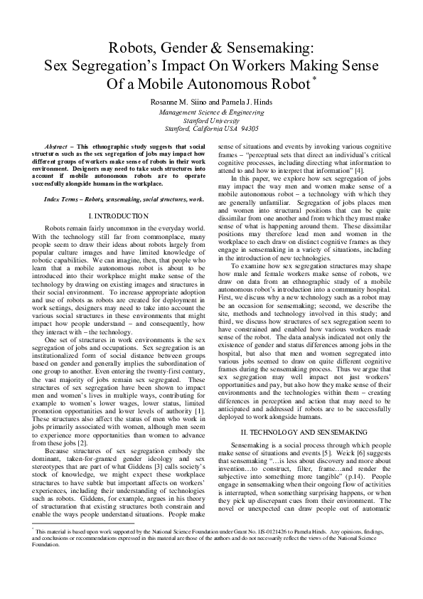 (PDF) Robots, Gender & Sensemaking: Sex Segregation’s Impact On Workers ...
