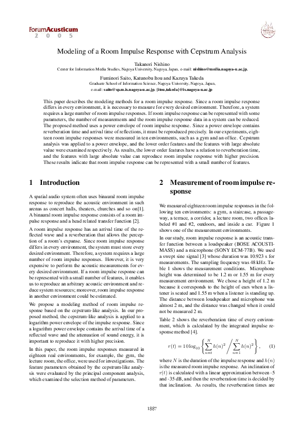 (PDF) Modeling of a Room Impulse Response with Cepstrum Analysis