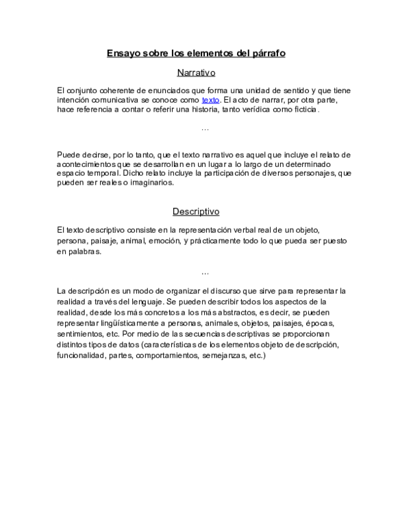 (DOC) Ensayo sobre los elementos del párrafo