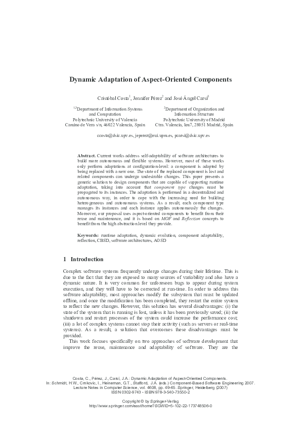 (PDF) Dynamic Adaptation of Aspect-Oriented Components