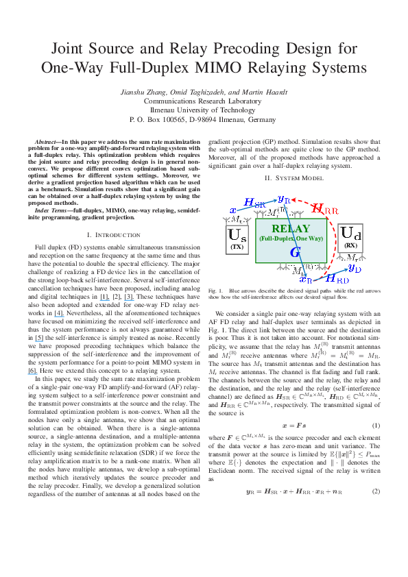 Pdf Joint Source And Relay Precoding Design For One Way Full Duplex