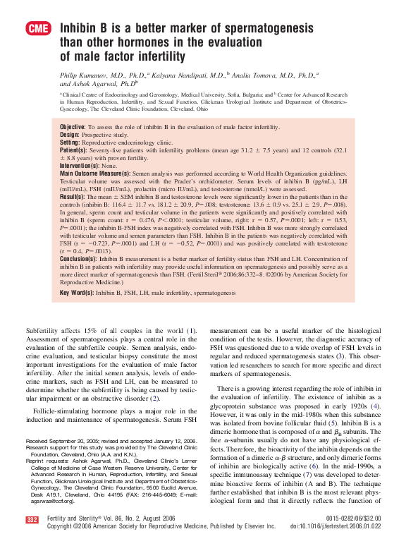 (PDF) Inhibin B is a better marker of spermatogenesis than other ...
