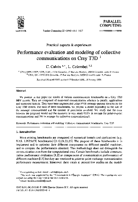 Pdf Performance Evaluation And Modeling Of Collective Communications On Cray T3d
