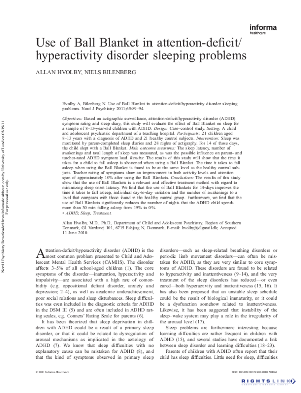 (PDF) Use of Ball Blanket in attention-deficit/hyperactivity disorder sleeping problems