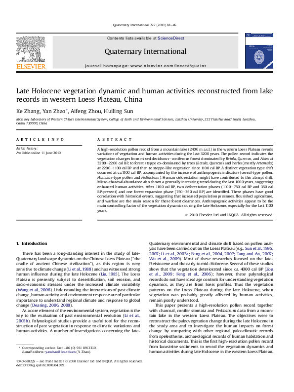 (PDF) Late Holocene vegetation dynamic and human activities ...