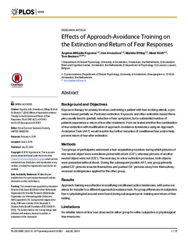 (PDF) Effects of Approach-Avoidance Training on the Extinction and ...
