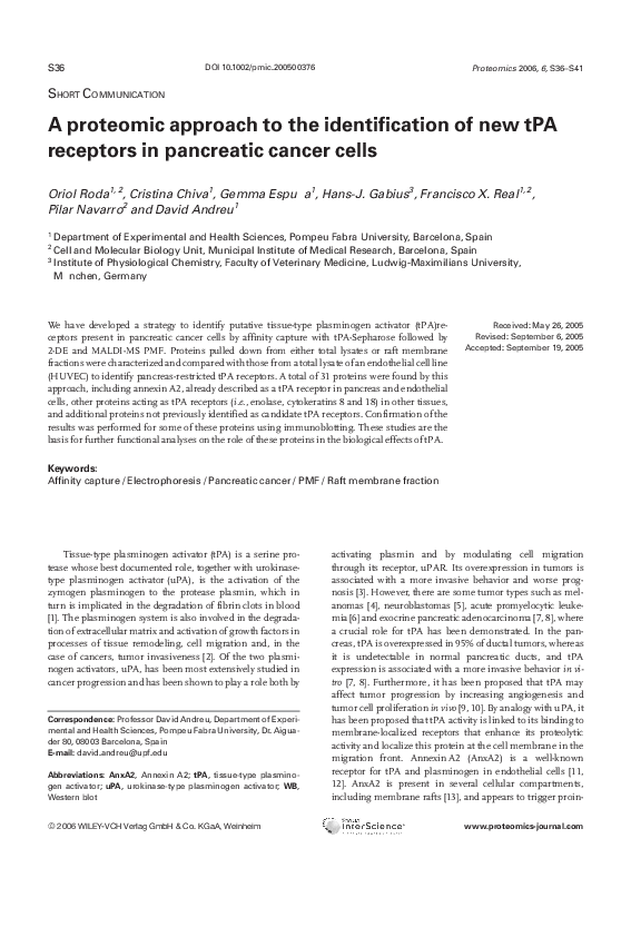 (PDF) A proteomic approach to the identification of new tPA receptors ...