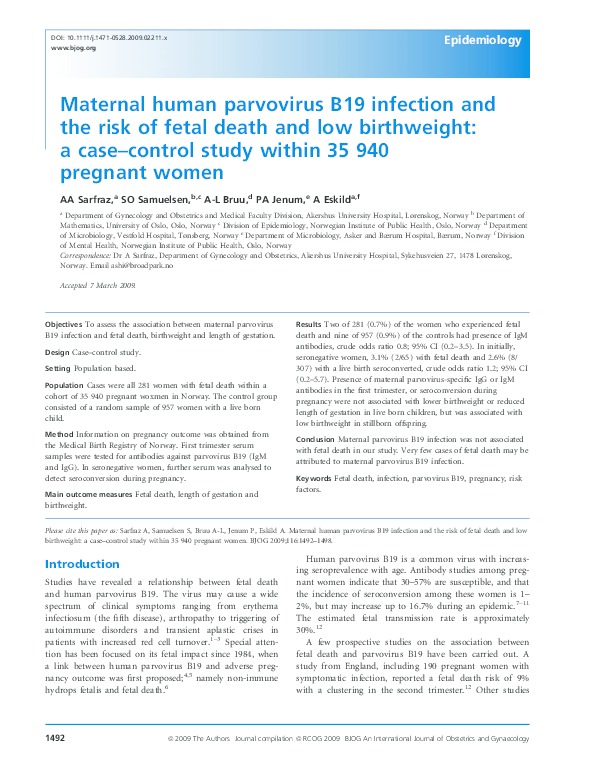(PDF) Maternal human parvovirus B19 infection and the risk of fetal ...