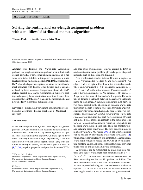 (PDF) Solving the routing and wavelength assignment problem in WDM networks for future planning