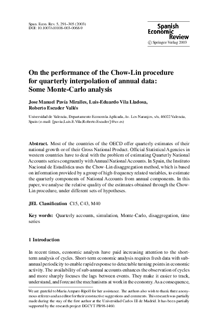 (PDF) On the performance of the Chow-Lin procedure for quarterly ...
