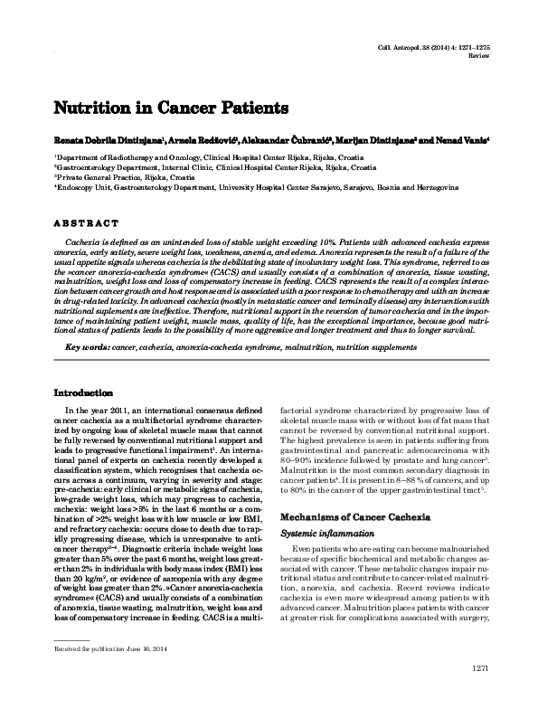 (PDF) Nutrition in cancer patients | Nenad Vanis - Academia.edu