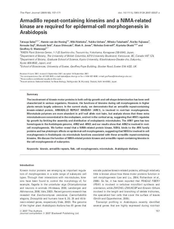 (PDF) Armadillo repeat-containing kinesins and a NIMA-related kinase ...