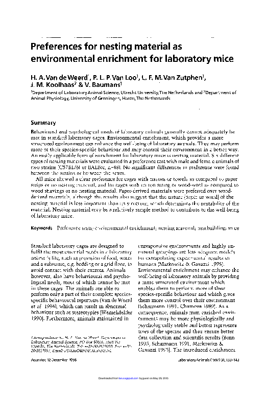 (PDF) Preferences for nesting material as environmental enrichment for ...