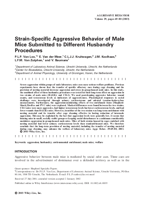 (PDF) Strain-specific aggressive behavior of male mice submitted to ...