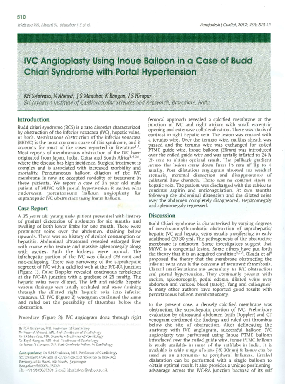 (PDF) IVC angioplasty Using Inoue Balloon in a Case of Budd Chiari ...