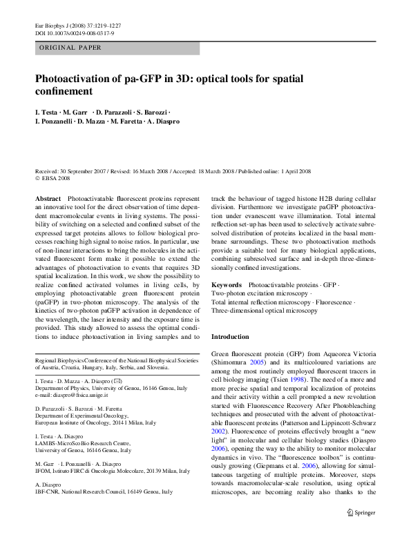 (PDF) Photoactivation of pa-GFP in 3D: optical tools for spatial ...