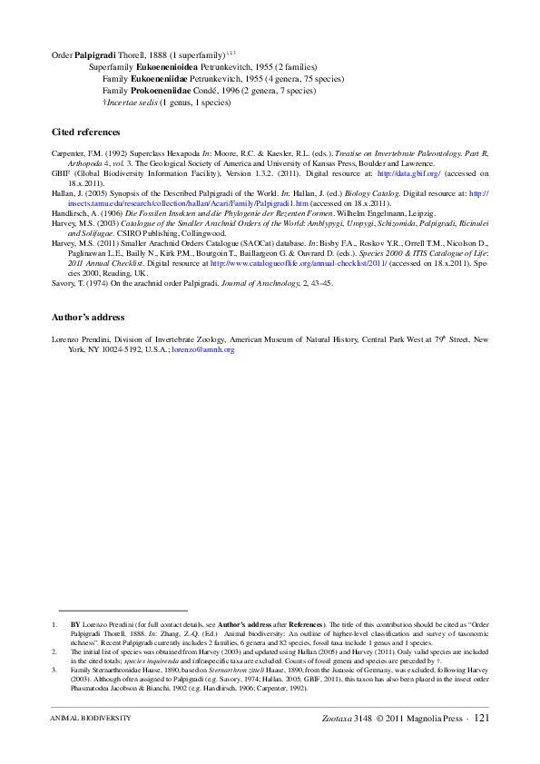 (PDF) Order Palpigradi Thorell, 1888 | Lorenzo Prendini - Academia.edu