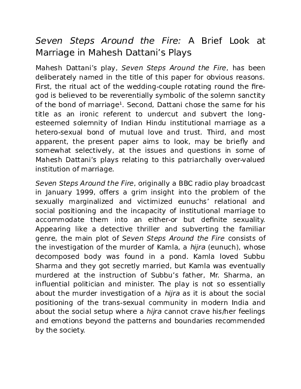 (DOC) Seven Steps Around the Fire: A Brief Look at Marriage in Mahesh ...