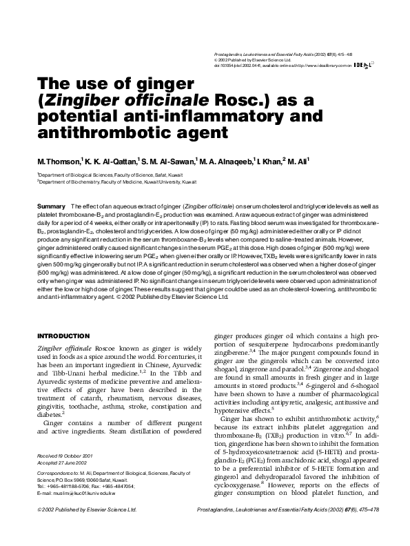 (PDF) The use of ginger (Zingiber officinale Rosc.) as a potential anti-inflammatory and ...