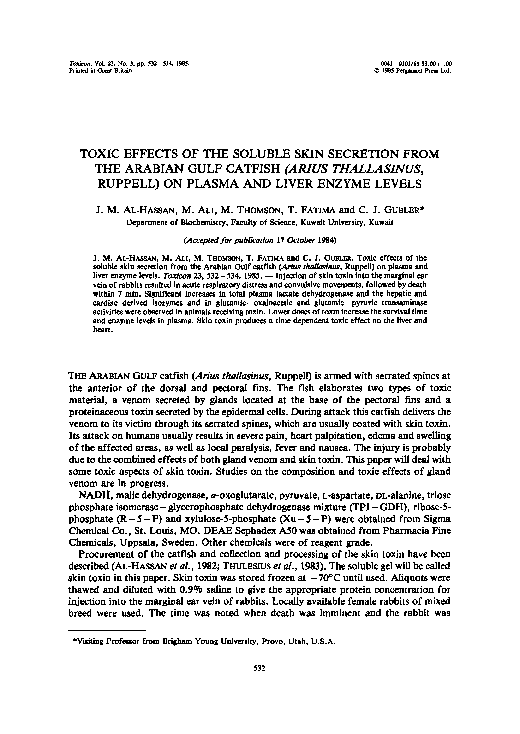 (PDF) Toxic effects of the soluble skin secretion from the Arabian Gulf ...