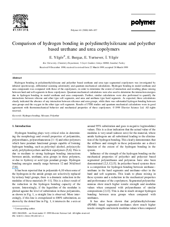 (PDF) Comparison of hydrogen bonding in polydimethylsiloxane and ...