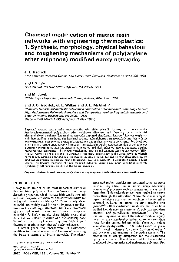 (PDF) Toughening of Epoxy Resins by Amine Terminated Poly(arylene ether ...