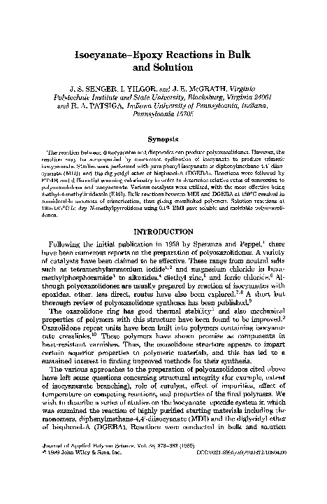 (PDF) Isocyanate–epoxy reactions in bulk and solution