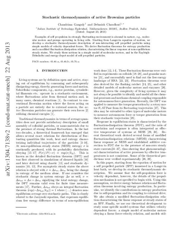 (PDF) Stochastic thermodynamics of active Brownian particles (PDF) Stochastic thermodynamics of active Brownian particles