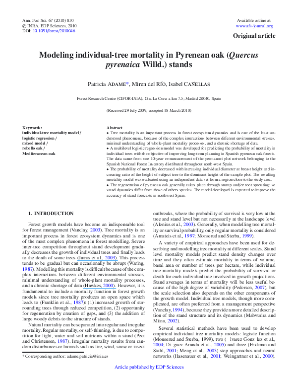 (PDF) Modeling individual-tree mortality in Pyrenean oak (Quercus pyrenaica Willd.) stands
