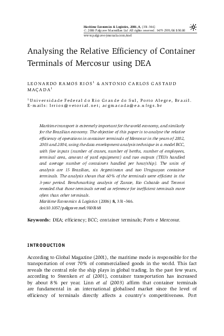 (PDF) Analysing the Relative Efficiency of Container Terminals of Mercosur using DEA
