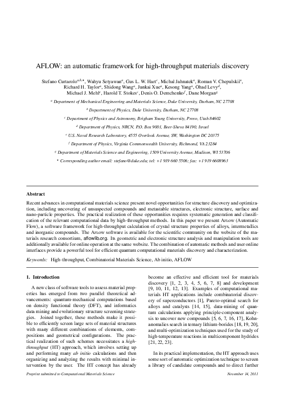 (PDF) AFLOW: An automatic framework for high-throughput materials discovery